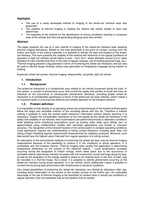 Pdf Thermal Imaging Of The Wheel Rail Interface