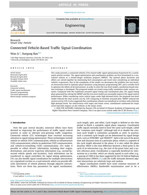 Pdf Connected Vehicle Based Traffic Signal Coordination