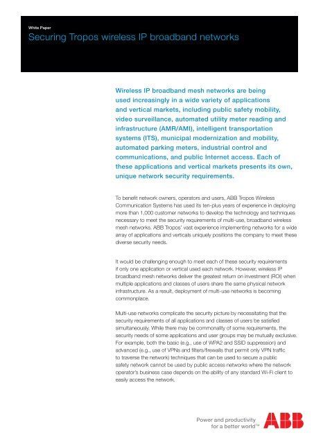 Securing Tropos Wireless Ip Broadband Networks Tropos Networks