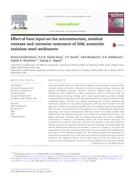 Pdf Effect Of Heat Input On The Microstructure Residual Stresses And