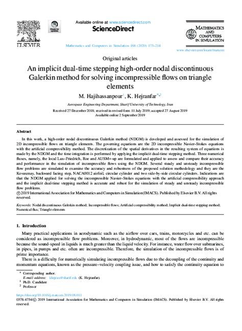 Pdf An Implicit Dual Time Stepping High Order Nodal Discontinuous Galerkin Method For Solving