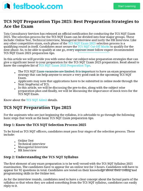 Tcs Nqt Preparation Tips 2025 Best Preparation Strategies To Ace The Exam Pdf
