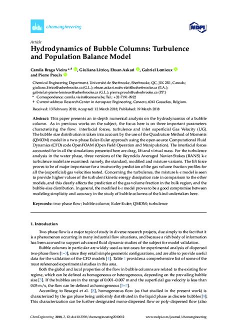 Pdf Hydrodynamics Of Bubble Columns Turbulence And Population