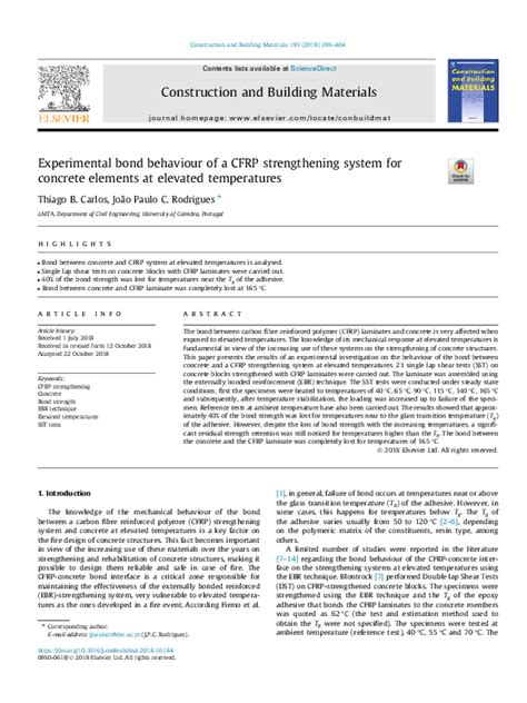 Pdf Experimental Bond Behaviour Of A Cfrp Strengthening System For Concrete Elements At