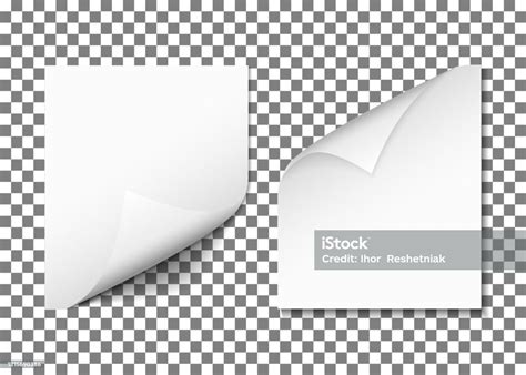 용지 Urled 페이지 모서리입니다 접힌 빈 용지 투명 한 배경에 격리 된 그림자와 흰색 스티커입니다 잡지 배너에 대한 빈 문서