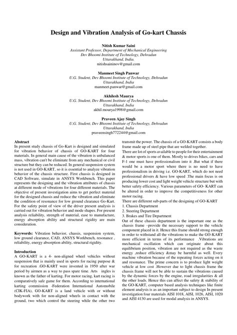 Pdf Design And Vibration Analysis Of Go Kart Chassis
