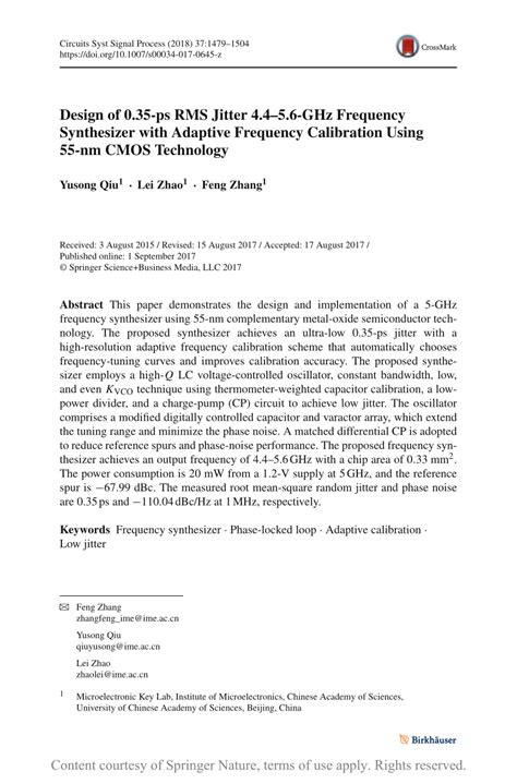 Design Of 035 Ps Rms Jitter 4456 Ghz Frequency Synthesizer With Adaptive Frequency