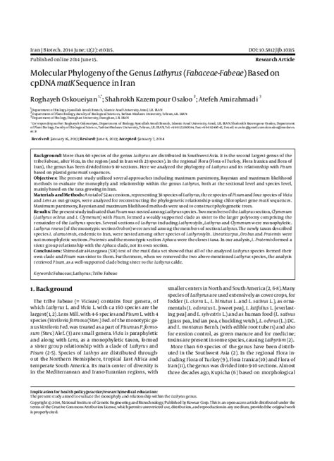 Pdf Molecular Phylogeny Of The Genus Lathyrus Fabaceae Fabeae Based