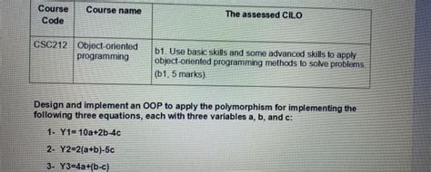 Solved Course Code Course Name The Assessed Cilo Csc212