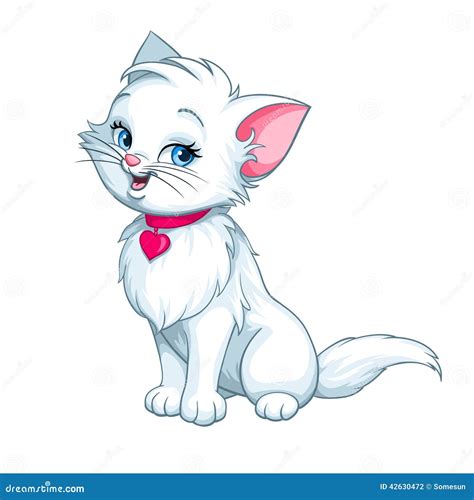 Vector Cartoon Fun Cute White Kitten Happy Stock Vector Illustration Of Kitty Funny 42630472