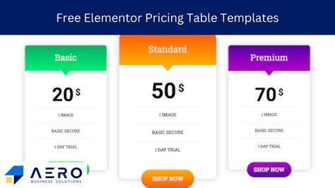 Pricing Table Elementor Templates Free Download Aero Business Solutions