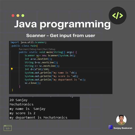 java programming scannerclass userinput learning code sanjay baskaran