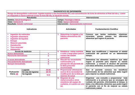 Planes De Cuidado Riesgo De Desequilibrio Nutricional Ingesta