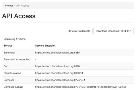 Api Access — Chameleon Cloud Documentation