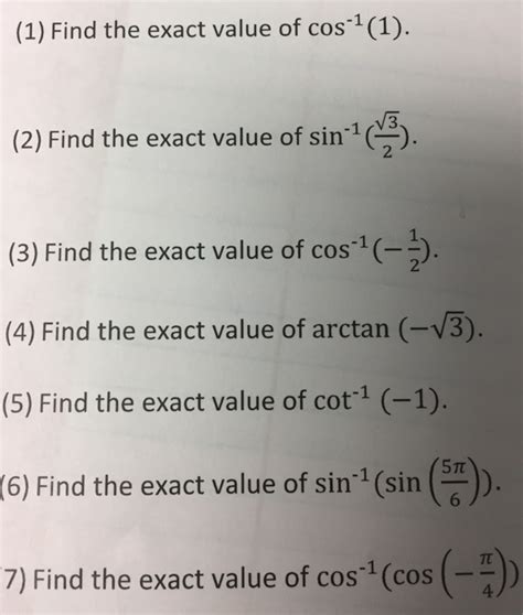 solved find the exact value of cos 1 1 find the exact