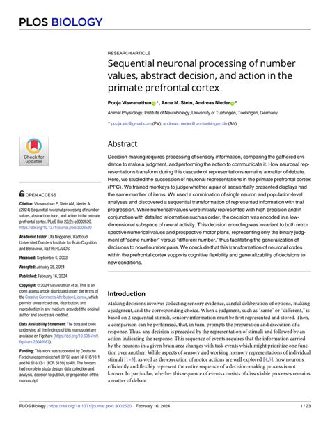 Pdf Sequential Neuronal Processing Of Number Values Abstract Decision And Action In The