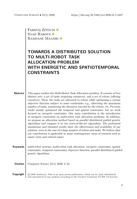 pdf towards a distributed solution to the multi robot task allocation