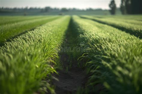 Rows Of Green Crops With Selective Focus At Summer Day Light Neural