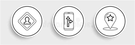Set Line Map Pointer With Star Road Traffic Sign And Infographic Of City Map Navigation Icon