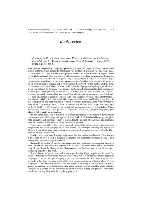 Pdf Principles Of Programming Languages Design Evaluation And Implementation 3rd Ed By