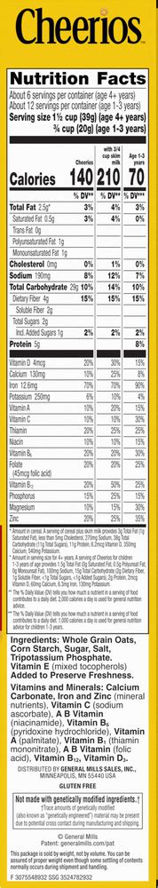 Cheerios Nutrition Label