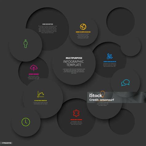 원형 모자이크가 있는 벡터 어두운 미니멀리스트 인포그래픽 템플릿 0명에 대한 스톡 벡터 아트 및 기타 이미지 0명 3차원 형태 검은색 Istock