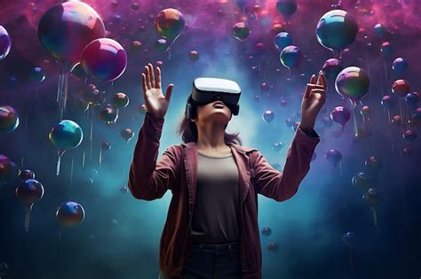 Uma Jovem Está Segurando óculos De Realidade Virtual Com Um Jogo De Realidade Virtual No Topo