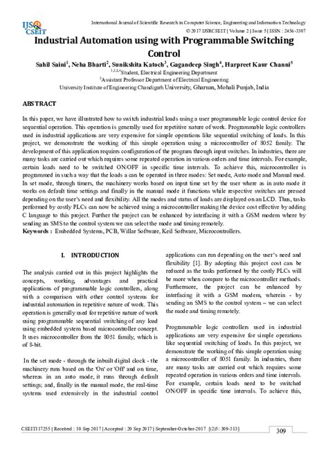 Pdf Industrial Automation Using With Programmable Switching Control