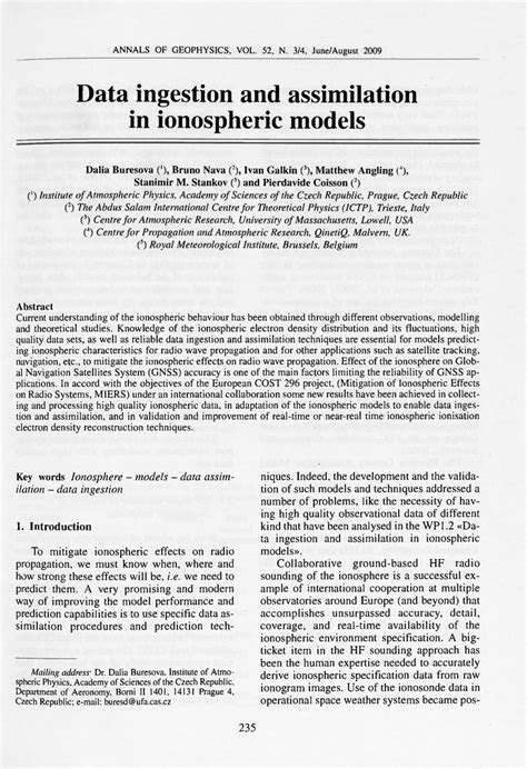 Pdf Data Ingestion And Assimilation In Ionospheric Models