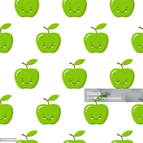 흰색 바탕에 귀여운 귀 엽 다 사과와 벡터 완벽 한 패턴 일러스트 카툰 스타일 0명에 대한 스톡 벡터 아트 및 기타 이미지 0명 과일 귀여운 Istock