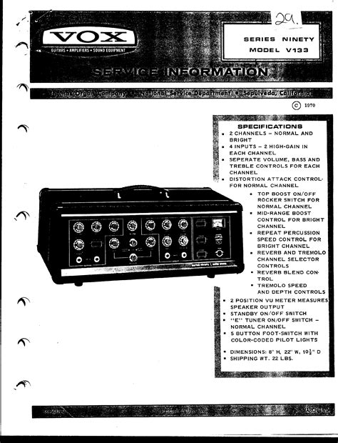 VOX SERIES NINETY V Service Manual Download Schematics Eeprom Repair Info For Electronics