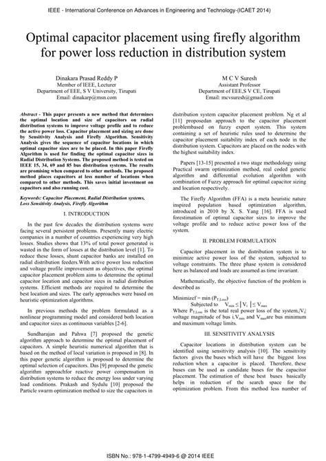 Pdf Optimal Capacitor Placement Using Firefly Algorithm For Power