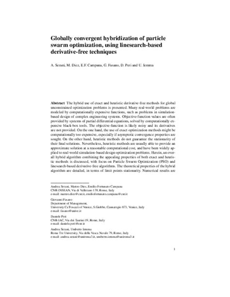 Pdf Globally Convergent Hybridization Of Particle Swarm Optimization