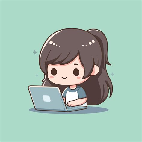 Premium Vector Cute Girl Using Laptop Isolated Vector Illustration