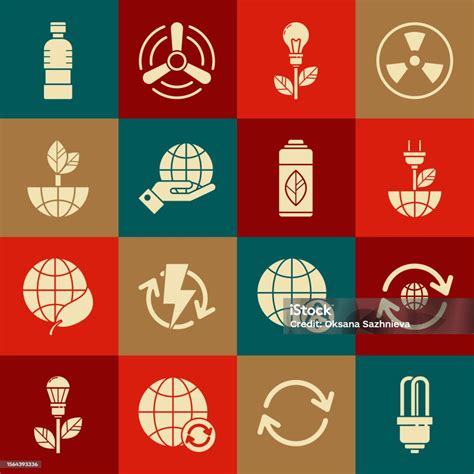 Led 전구 행성 지구와 재활용 전기 절약 플러그 잎 빛 지구 지구를 들고 인간의 손 물병 및 재활용 플라스틱 병 아이콘을 설정합니다 벡터 Led 조명에 대한 스톡 벡터