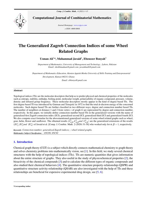 Pdf The Generalized Zagreb Connection Indices Of Some Wheel Related