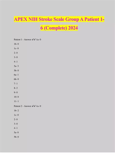 APEX NIH Stroke Scale Group A Patient Complete APEX NIH Stroke Scale Stuvia US