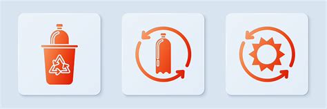 재활용 플라스틱 병 재활용 기호 및 태양 에너지 패널이있는 휴지통을 설정합니다 흰색 정사각형 버튼 벡터 0명에 대한 스톡 벡터 아트 및 기타 이미지 Istock