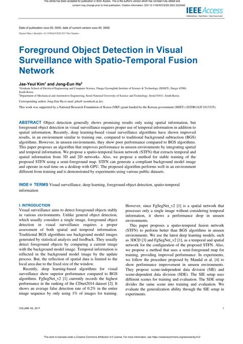 Pdf Foreground Object Detection In Visual Surveillance With Spatio Temporal Fusion Network