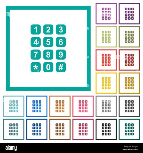 Numeric Keypad Flat Color Icons With Quadrant Frames On White