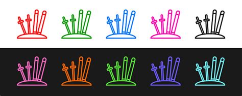 세트 라인 스키와 스틱 아이콘은 흑백 배경에 분리되어 있습니다 익스트림 스포츠 스키 장비 겨울 스포츠 아이콘입니다 벡터 스키에 대한 스톡 벡터 아트 및 기타 이미지 Istock