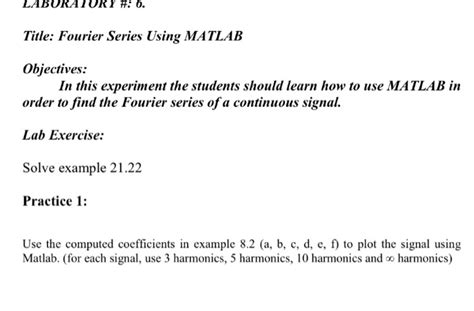 Laboratory 6 Title Fourier Series Using Matlab