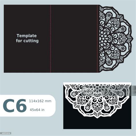 C6 종이 비쳐 인사말 카드 청첩장 절단 레이스 초대 배 라인 카드에 대 한 서식 파일 격리 된 배경 개체 레이저 컷된 서식 파일 벡터 일러스트 0명에 대한 스톡 벡터 아트