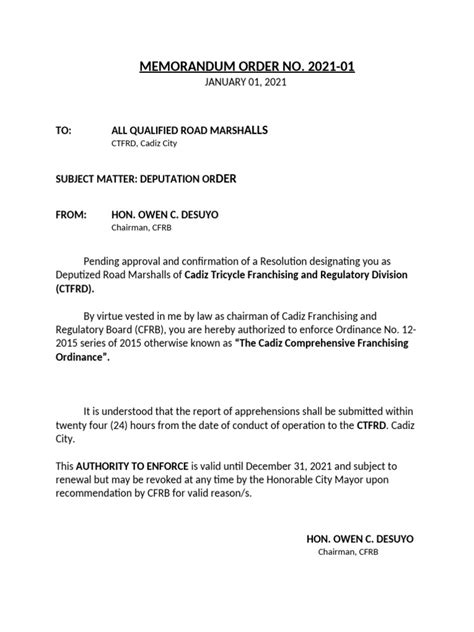 Memorandum Order No 2021 01 Pdf