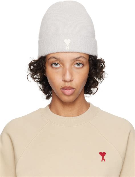 Ami Paris Gray Cloudy Ami De Cœur Beanie Ami