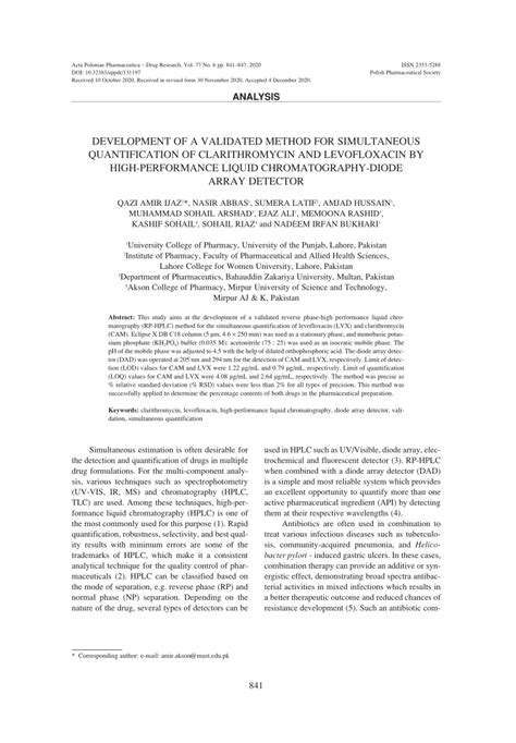 Pdf Development Of A Validated Method For Simultaneous Quantification