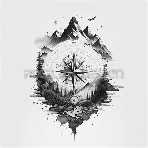 Compass Star Tattoo Stencil