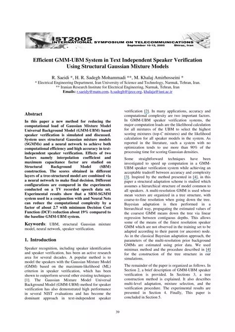 pdf efficient gmm ubm system in text independent speaker verification