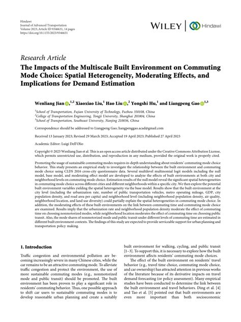 Pdf The Impacts Of The Multiscale Built Environment On Commuting Mode Choice Spatial
