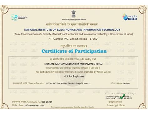 Mohammed Sarim Numani On Linkedin Vlsi Nielit